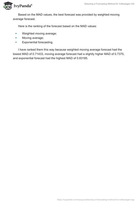 Selecting A Forecasting Method For Volkswagen Ag 562 Words
