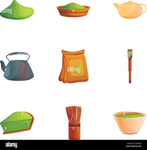 Japan Matcha Tea Icon Set Cartoon Set Of 9 Japan Matcha Tea Vector