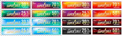 슈퍼 판매 2570 할인 할인 가로 형식으로 배너를 설정 합니다 특별 제공 인쇄에 대 한 서식 파일 및 웹 광고 포스터와 플라이어 컬러 배경입니다 평면 벡터 일러스트 Eps