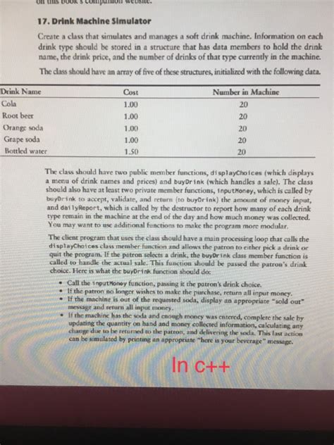 solved 17 drink machine simulator create a class that