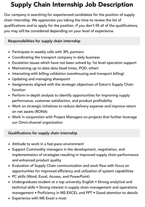 Supply Chain Internship Job Description Velvet Jobs