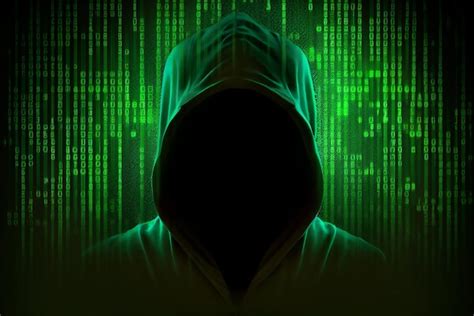 Premium Photo Hacker With The Hoodie And Digital Green Digital Matrix