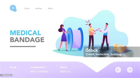 사지 골절 착륙 페이지 템플릿 외상학과의 문자 붕대를 적용하는 의료 간호사 또는 의사 붕대에 대한 스톡 벡터 아트 및 기타 이미지 붕대 사무실 응급실 Istock