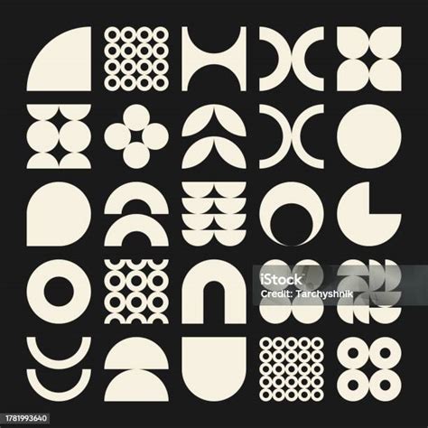 잔인한 기하학적 모양 기호 간단한 기본 요소 및 형태 바우하우스 복고풍 디자인 트렌디한 컨템포러리 미니멀리즘 스타일 벡터 그림 0명에 대한 스톡 벡터 아트 및 기타 이미지