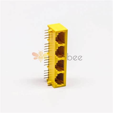 Rj45 Female Plug 90 Degree Connector 4 Port 8p Yellow Unshield Without Led 20pcs
