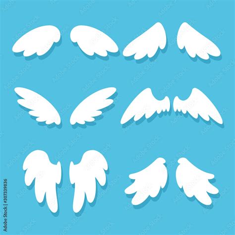 Cute Angel Wings Vector Cartoon Set Isolated On Background Stock