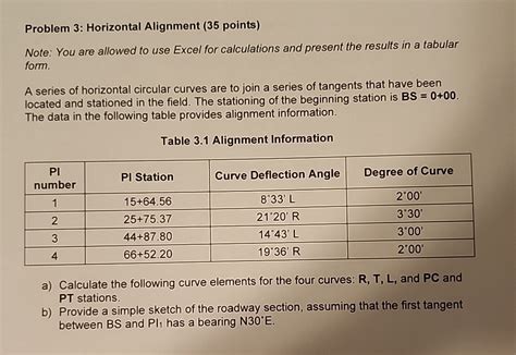 Solved Problem Horizontal Alignment Points Note You Chegg