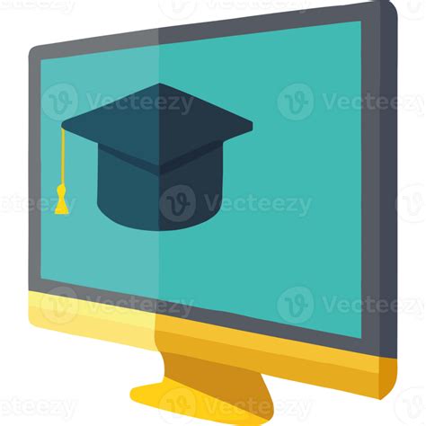 A Computer Monitor With A Graduation Cap On It 49676189 Png