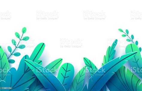 종이 봄 잎 벡터 테두리 배경 종이 잘라 흰색 절연 스타일 판타지 꽃 잎 미술 그림입니다 스프링 개념 템플릿입니다 부활절 장식 요소 0명에 대한 스톡 벡터 아트 및 기타