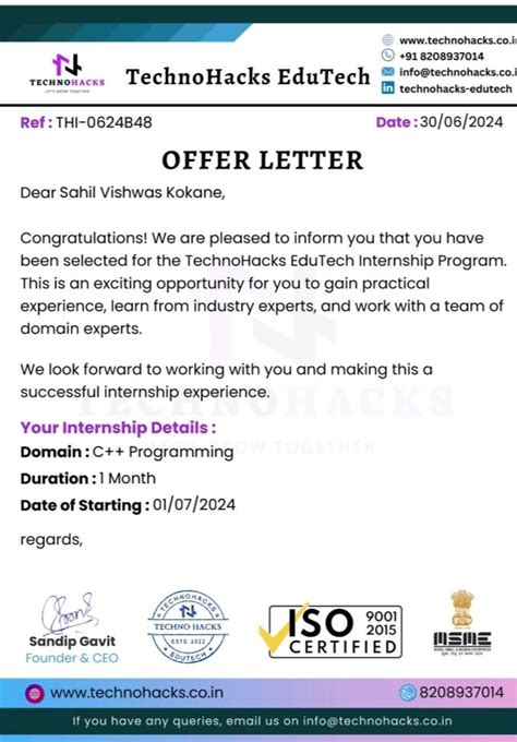 Sahil Kokane On Linkedin Offeraccepted Internshipjourney