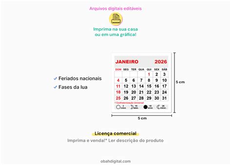 Calendário 2026 E 2027 Editável 5x5cm Ai Eps Pdf Png Obah Digital