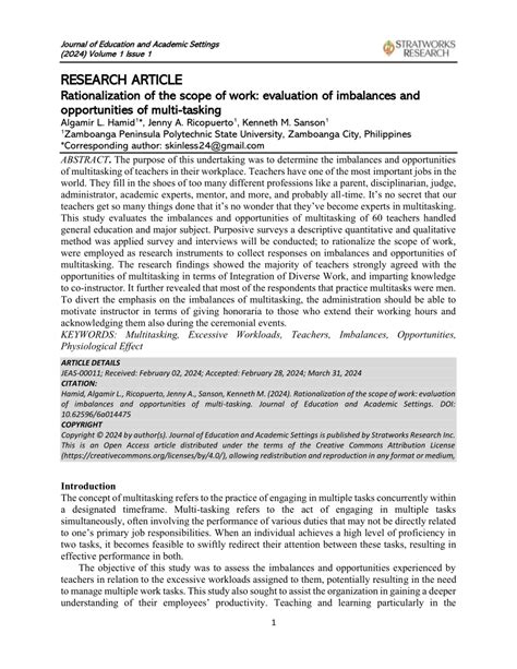 PDF Rationalization Of The Scope Of Work Evaluation Of Imbalances And Opportunities Of Multi