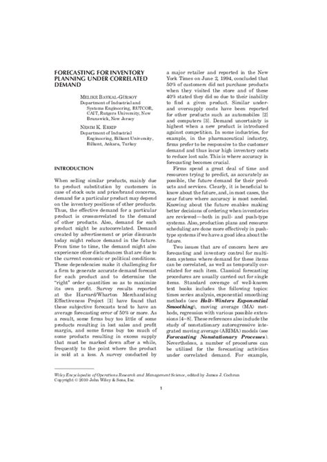 Pdf Forecasting For Inventory Planning Under Correlated Demand