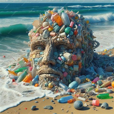 Hyper Realistic Vector Art Marine Waste Plastic Pollution Sea Dump