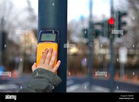Hand Pressing Sensor Of Pedestrian Light Stock Photo Alamy