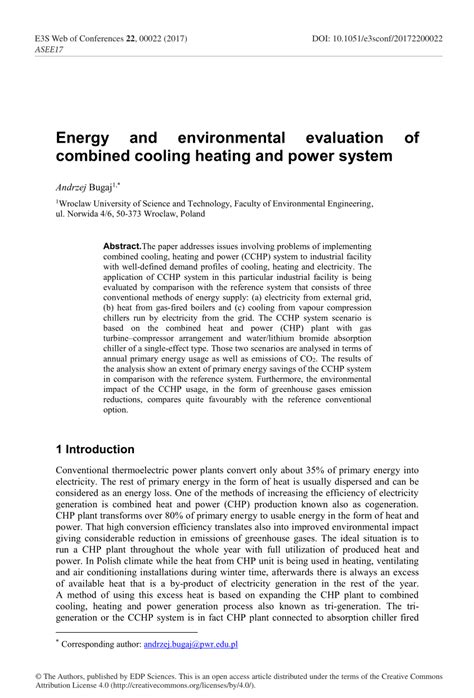 Pdf Energy And Environmental Evaluation Of Combined Cooling Heating And Power System
