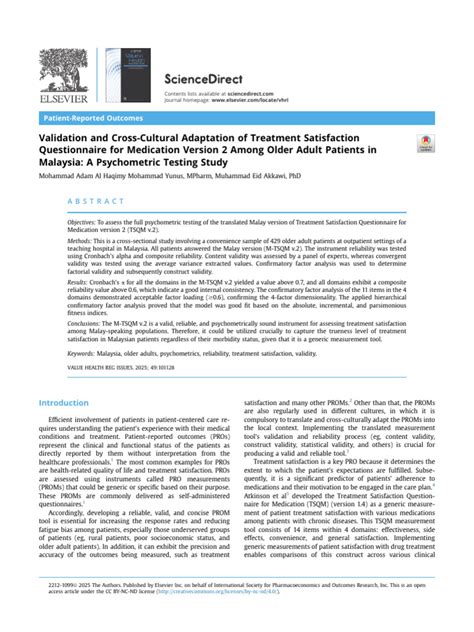 Validation And Cross Cultural Adaptation Of Treatment Satisfaction Questionnaire For Medication