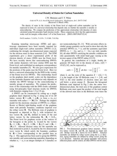 Universal Density Of States For Carbon Nanotubes Pdf Carbon Nanotube Graphene