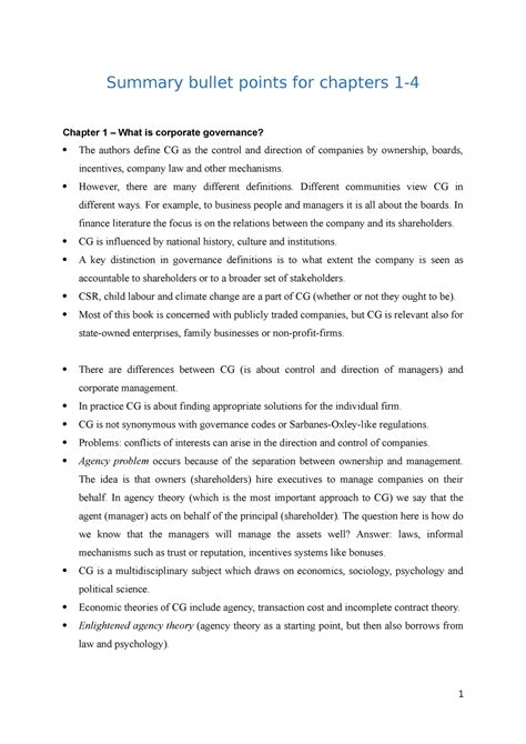 Summary Bullet Points Chapters 1 4 Summary Bullet Points For Chapters Chapter 1 What Is