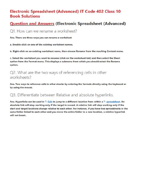 Advanced Electronic Spreadsheet Pdf