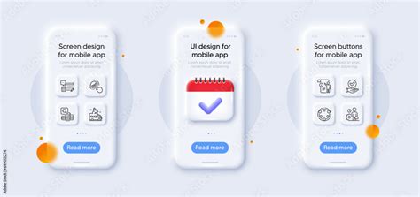 Account Approved Checkbox And Employee Line Icons Pack 3d Phone Mockups With Calendar Glass