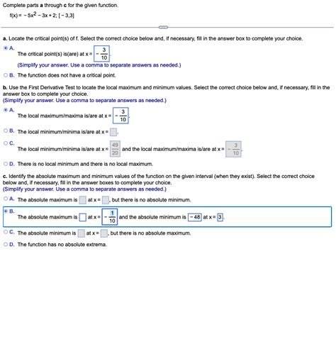 Solved Complete Parts A Through C For The Given Function Chegg