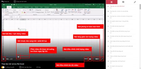 Cách thao tác với trình phát video trong khóa học của Học Excel Online Học Excel Online Miễn Phí