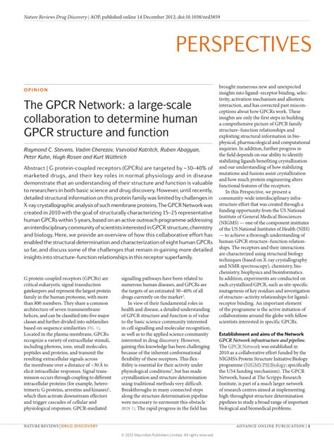 PDF The GPCR Network A Large Scale Collaboration To Determine Human GPCR Structure And Function