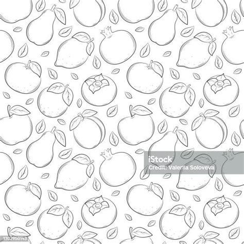 다른 과일과 열매와 원활한 패턴 흑백 손으로 그린 선형 요소는 투명한 배경에서 격리됩니다 주방 액세서리 및 식품 포장의 디자인을