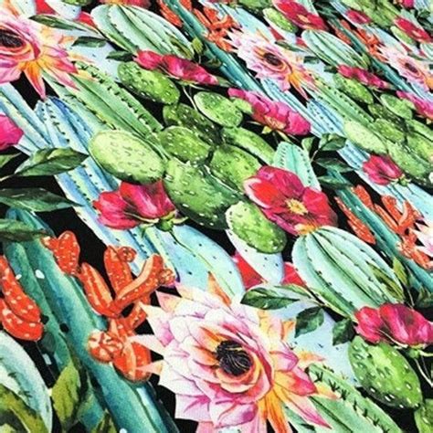 Cactus Print Fabric By The Metertropical Floral Fabric Decor Furniture