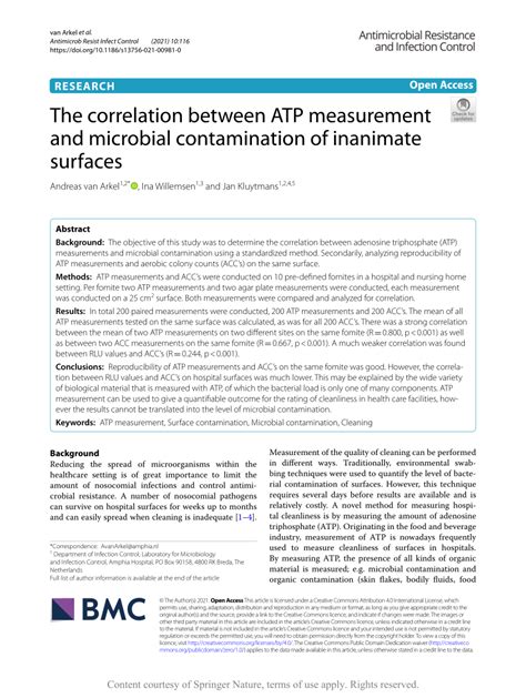 Pdf The Correlation Between Atp Measurement And Microbial Contamination Of Inanimate Surfaces