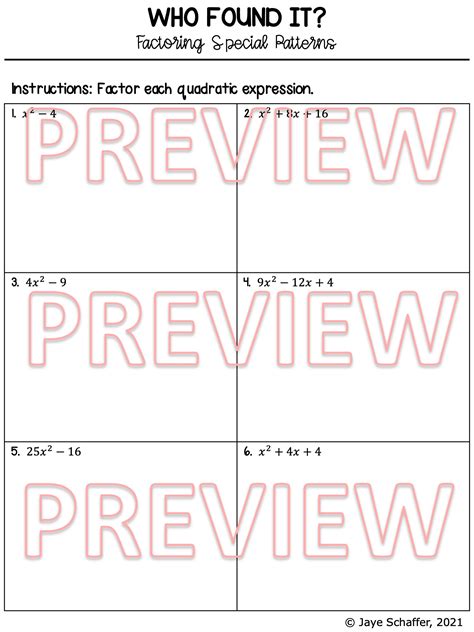 Factoring Quadratics Special Patterns Clue Mini Mystery Activity Made By Teachers
