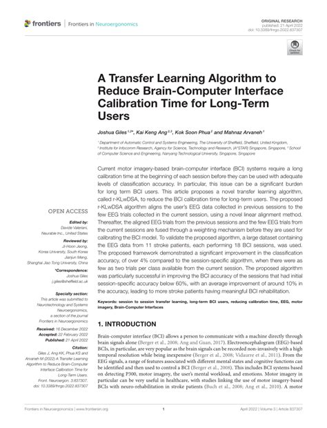 Pdf A Transfer Learning Algorithm To Reduce Brain Computer Interface