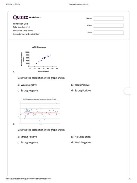 Correlation Quiz Quizizz Pdf Multivariate Statistics