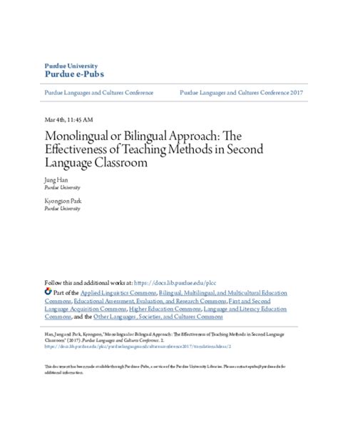 Pdf Monolingual Or Bilingual Approach The Effectiveness Of Teaching Methods In Second