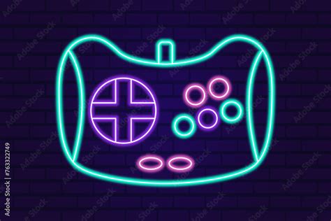 Vector Neon Glow Game Controller Gamepad Icon Colored Outline Joystick Element Flat Style On