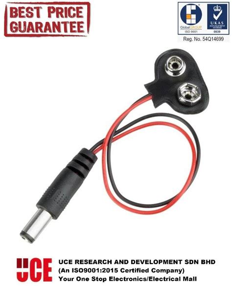9v Battery Snap Connector With 21mm Dc Power Supply Jack Plug For