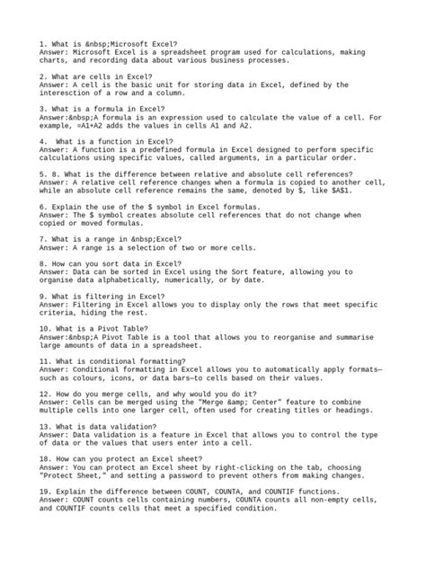 Excel Ques Pdf Microsoft Excel Spreadsheet