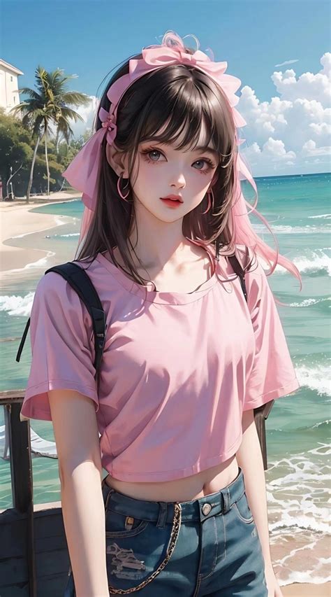 海边 美女手机静态壁纸 美女手机壁纸下载 元气壁纸