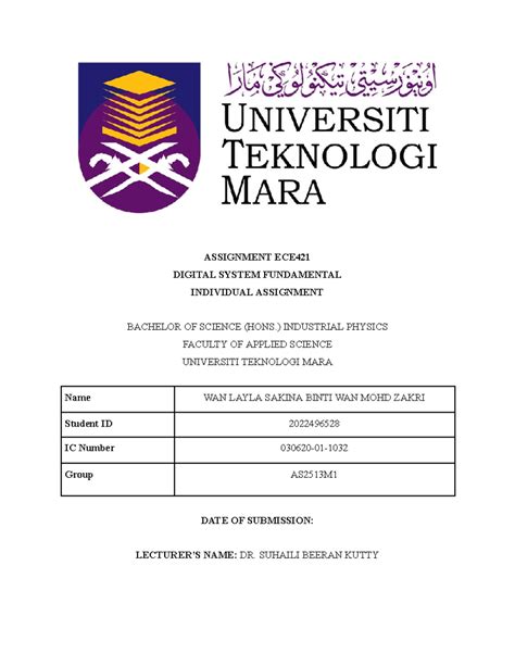 Ece421 Assignment Assignment Ece Digital System Fundamental