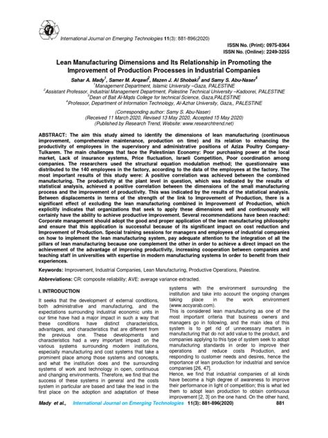 Lean Manufacturing Dimensions And Its Relationship In Promoting The Improvement Of Production