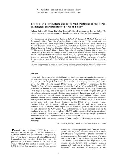 Pdf Effects Of N Acetylcysteine And Metformin Treatment On The