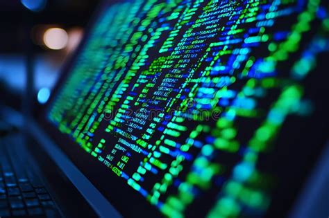 Programming Code Running On Computer Screen In Blurred Close Up View