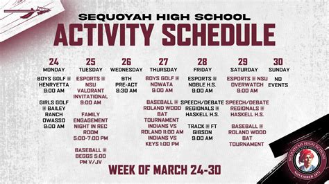 Sequoyah 🏟️ Sequoyah High School Activity Schedule Mar 24 30 🏟️ Cheer On Our Indians And Lady