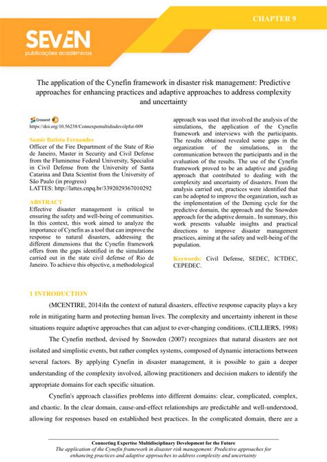 Pdf The Application Of The Cynefin Framework In Disaster Risk Management Predictive