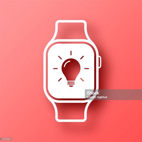 전구가 있는 스마트워치 그림자가 있는 빨간색 배경의 아이콘 3차원 형태에 대한 스톡 벡터 아트 및 기타 이미지 3차원 형태 개념 계시기 Istock