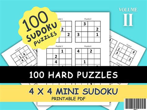 Mini Sudoku Puzzles V2 Printable 100 Puzzles Pdf Hard 4x4 Classic