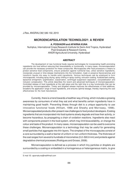 Pdf Microencapsulation Technology A Review