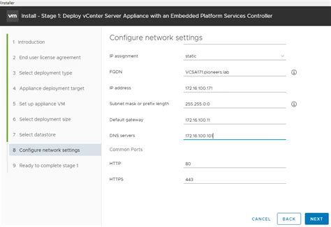 Vcenter Deployment Basic Installation Network Pioneers
