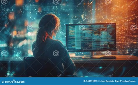 Female Programmer Coding In Cyber Environment Stock Image Image Of